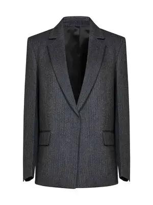 TOTEME Dark Grey Melange Oversized Herringbone Wool-blend Blazer - Multicolor