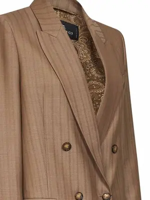 Etro Camel Striped Wool Jacquard Double-breasted Blazer