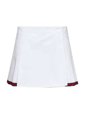 Gucci White Poplin Pleated Miniskirt With Web Detail - Multicolor