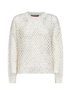 Max Mara White Knit Mstgeyser Boxy Sequin Top