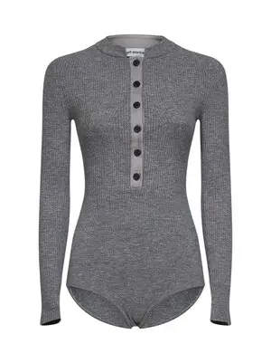 SELF-PORTRAIT Grey Wool-blend Knit Button Playsuit