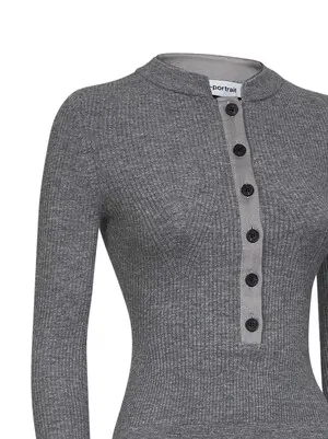 SELF-PORTRAIT Grey Wool-blend Knit Button Playsuit