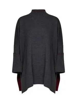 Herno Grey Virgin Wool Knit Poncho-style Top - Multicolor