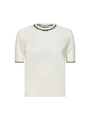 Valentino Garavani Ivory Wool Sweater With Contrasting Edges And Vlogo