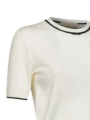 Valentino Garavani Ivory Wool Sweater With Contrasting Edges And Vlogo