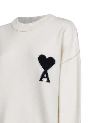 AMI Paris Ecru Felted Merino Wool De Cœur Crewneck Sweater - Multicolor
