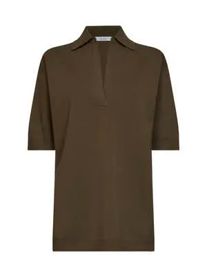 Max Mara Khaki Green Viscose Crepe Mxmalpino Long Polo Shirt - Multicolor