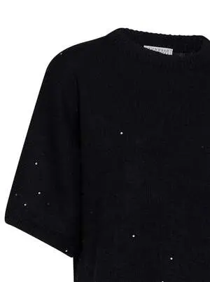 Brunello Cucinelli Black Sequin-embellished Cashmere And Silk Sweater