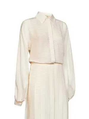 Fendi Ivory Silk Crêpe Jacquard Long Shirt Dress - Multicolor