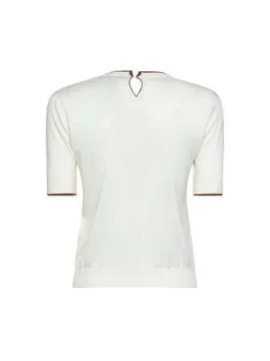 Max Mara White Knit Mstagenda Top With Contrasting Trim - Multicolor