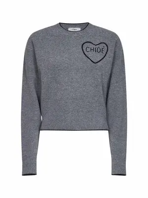 Chloé Divine Grey Wool And Cashmere Knit Embroidered Crewneck Sweater - Multicolor