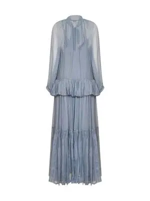 Chloé Light Blue Silk Muslin Fluid Maxi Dress