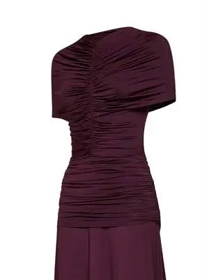 SELF-PORTRAIT Burgundy Jersey Gathered Maxi Dress - Multicolor