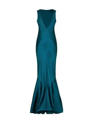 Max Mara Oil Green Envers Satin Mserum Long Dress - Multicolor