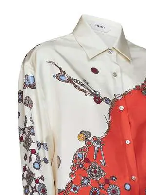 Versace Orange Printed Silk Twill Shirt