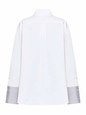 Prada Abbigliamento White Poplin Oversized Shirt With Striped Cuffs
