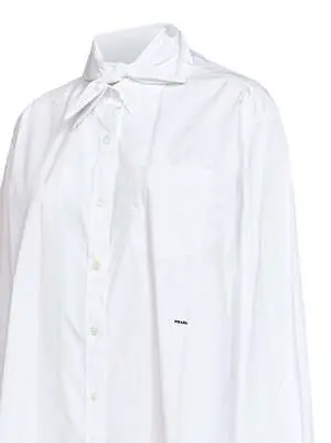 Prada Abbigliamento White Poplin Oversized Shirt With Striped Cuffs
