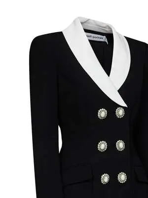 SELF-PORTRAIT Black Wool Tailored Blazer-style Mini Dress - Multicolor