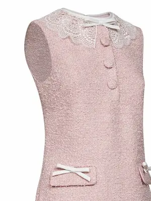 SELF-PORTRAIT Pink Bouclé Mini Dress With Lace Collar - Multicolor