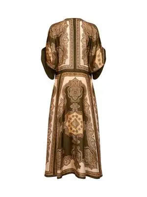 Zimmermann Olive Paisley-print Silk Habotai Mahon Midi Tunic Dress - Multicolor
