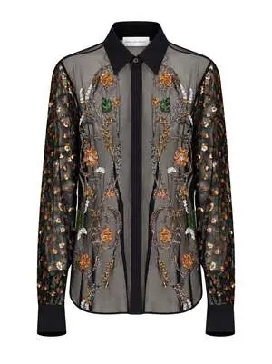 Dries Van Noten Black Chiffon Chowy Embroidered Shirt - Multicolor