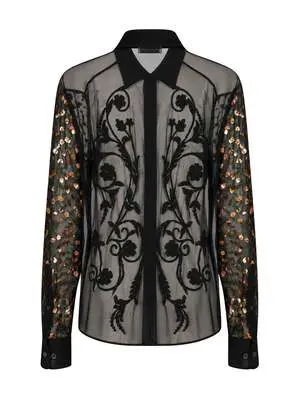 Dries Van Noten Black Chiffon Chowy Embroidered Shirt - Multicolor