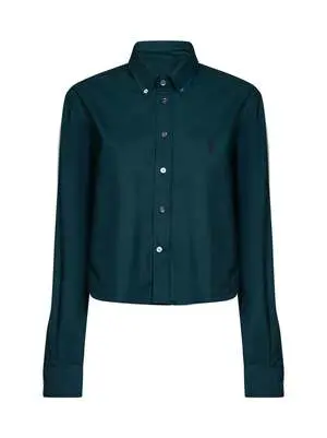 AMI Paris Green Cotton Poplin Cropped Shirt - Multicolor
