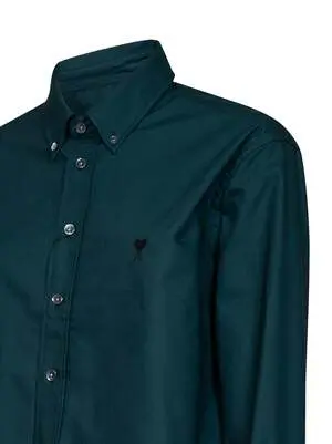 AMI Paris Green Cotton Poplin Cropped Shirt