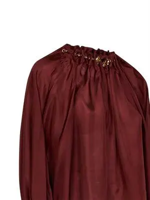 Zimmermann Merlot Silk Habotai Aster Gathered Beaded Blouse