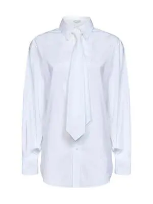 Brunello Cucinelli White Stretch Poplin Shirt With Tie And Monili