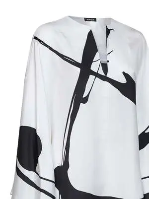 Kiton White And Black Printed Silk Tunic