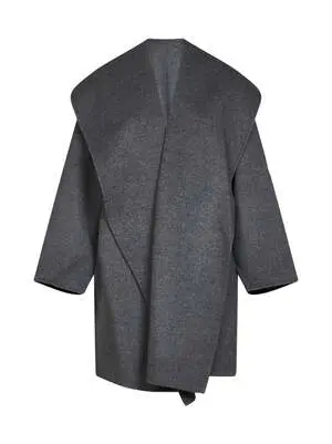 TOTEME Pale Grey Melange Double Wool Hooded Coat