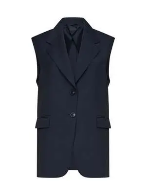 Max Mara Blue Chintz Wool Mstquasar Sleeveless Jacket