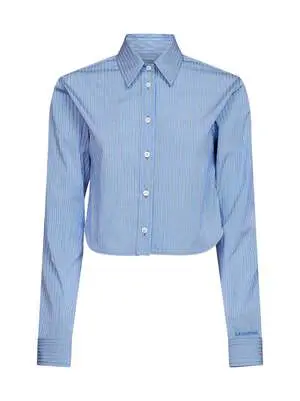 Balenciaga Blue And Navy Ultrafine Technical Poplin Striped Cropped Shirt - Multicolor