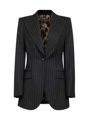 Dolce & Gabbana Black Pinstriped Stretch Wool Single-breasted Jacket - Multicolor