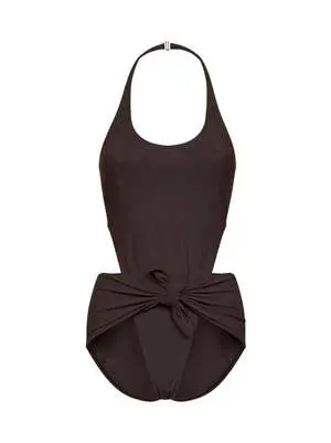 Alaïa Chocolate Jersey One-piece Swimsuit With Knot And Cut-outs - Multicolor