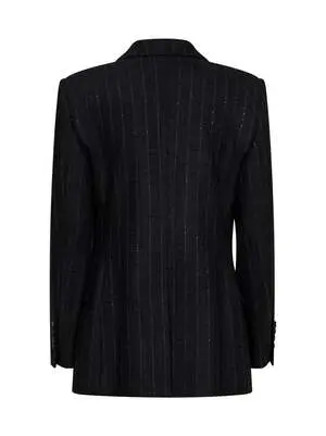 Brunello Cucinelli Anthracite Sequin Pinstriped Wool-blend Blazer With Tie