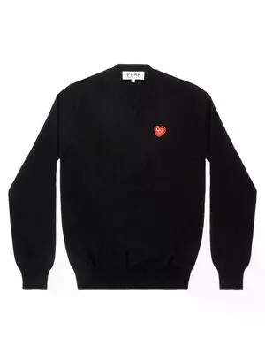 Play Comme Des Garcon Rhinestone-embellished Heart-patch Sweater