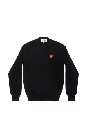 Play Comme Des Garcon Rhinestone-embellished Heart-patch Sweater - Black
