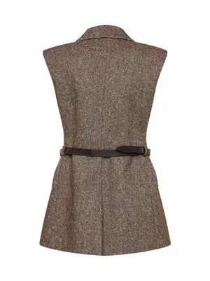 Brunello Cucinelli Brown Belted Wool Double-breasted Waistcoat