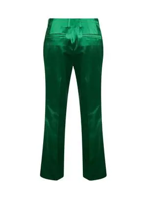 Dries Van Noten Green Satin Bootcut Trousers