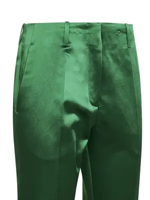 Dries Van Noten Green Satin Bootcut Trousers