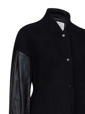 TOTEME Black Wool-blend Varsity Jacket With Leather Sleeves