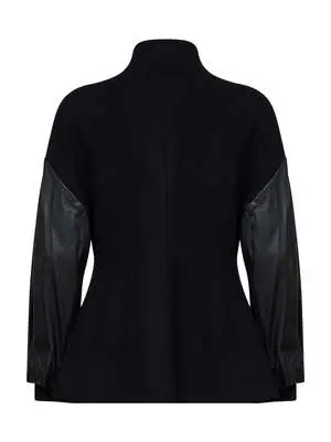 TOTEME Black Wool-blend Varsity Jacket With Leather Sleeves