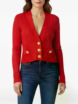 Balmain Pointelle Rib-knit Cardigan - Red