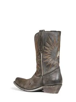 GOLDEN GOOSE Black Leather Wish Star Low Boots With Silver Star