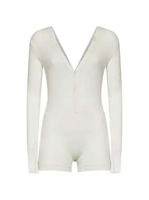 MUGLER Off-white Ribbed Cotton Bodyshort - Multicolor