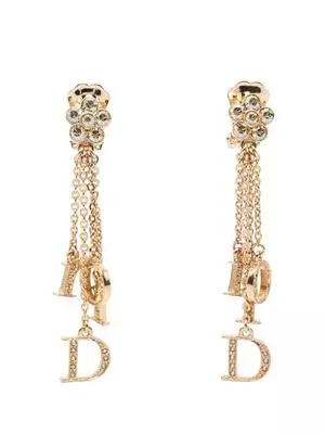 Dior 2000-2026 Plated Strass Flower Logo Charm Drop Clip On Earrings Costume Earrings - Gold