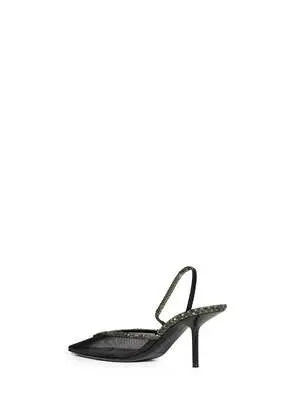 Saint Laurent Black And Green Mesh And Python Slingback Pumps