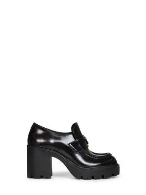 Prada Calzature Black Brushed Leather Heeled Loafers